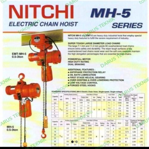 Jual Electric chain hoist NITCHI 1 ton x 6 meter original Jepang tipe ...