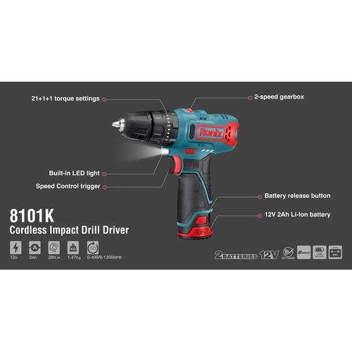 Jual Ronix Model 8101K 12V 2A Power Impact Cordless Drill Drilling ...