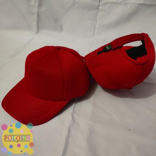 Jual topi double mess polos merah full jaring double mesh pria wanita ...