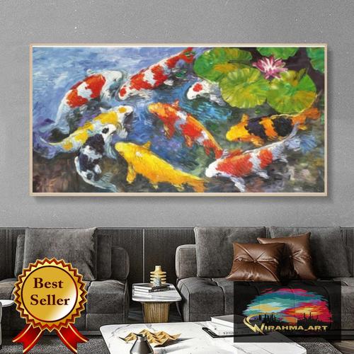 Jual dekorasi rumah lukisan ikan koi fengshui tebal 120 X 80 plus frame ...
