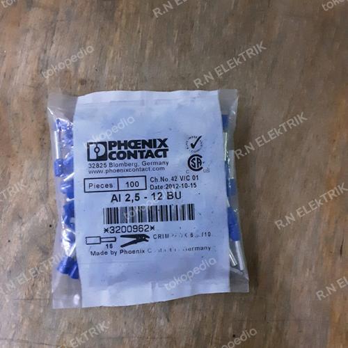 Jual Sekun Skun Ferules Biru kabel 2.5 mm Phoenix Contact AI 2,5-12 BU ...