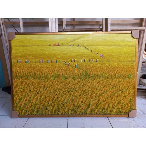 Jual LUKISAN PANEN PADI TIMBUL + FRAME GOLD - 150x90cm - Kab. Bandung ...