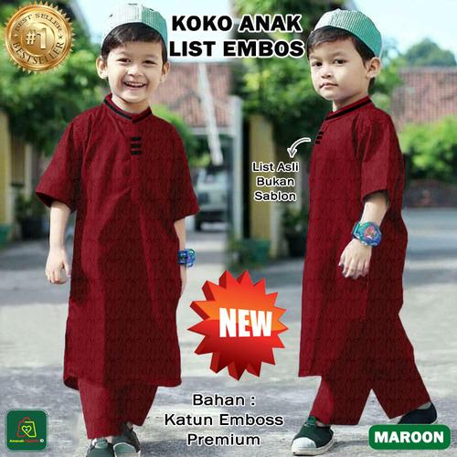Jual Baju SETELAN KOKO ANAK LIST Emboss XS-L Usia 2-15 Tahun / 11447 ...