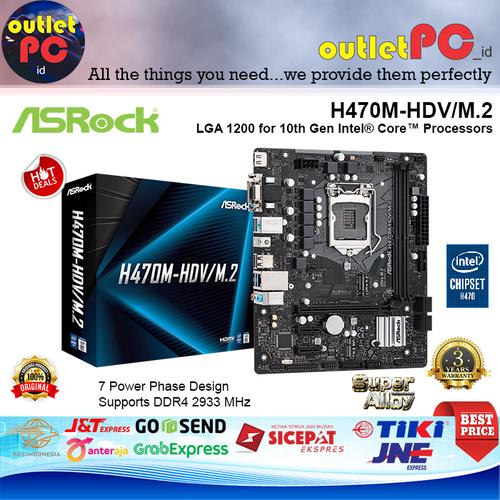 Promo Asrock Motherboard H470M-HDV/M.2 LGA1200 Intel Gen10 DDR4 H470M ...