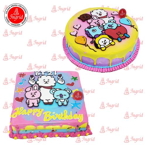 Jual Kue Ulang Tahun BTS BT21 / Kue Karakter / Cake - TH-BTS-558, 24CM ...