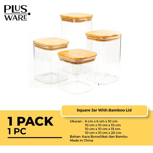 Jual Plusware Square Jar With Bamboo Lid - Toples Kaca Premium Kotak ...