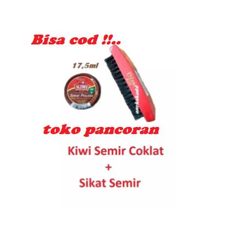 Jual Paket Kiwi Shoes Polish Semir Spatu - Coklat 17.5ml & Sikat Semir ...