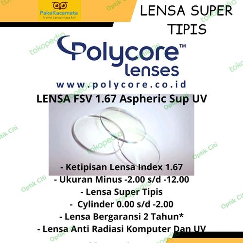 Jual Lensa Kacamata Minus Polycore 1.67 Asp Sup UV Lensa Tipis minus ...