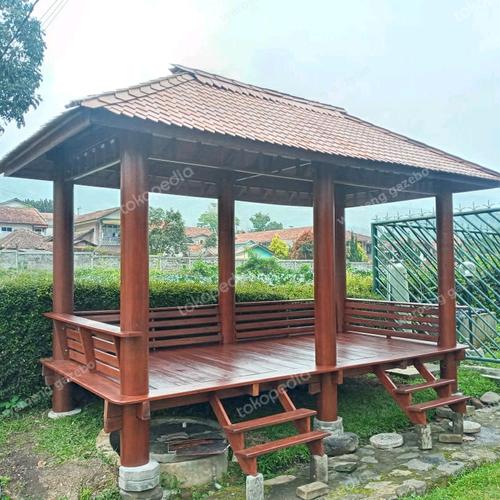 Jual Gazebo Kayu Glugu / Kelapa 2x4m || Gasebo Saung Taman Modern - Kab ...