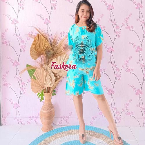 Jual Baju Tidur Setelan Piyama Pendek Wanita Celana Jumbo Barong Bali - Biru Muda - Kota ...