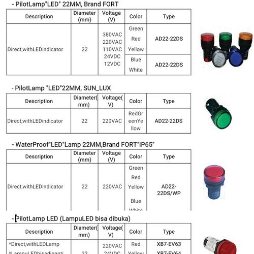 Jual Pilot Lamp LED AD22-22DS (220Vac-dc) 22mm. FORT - Kota Surabaya ...