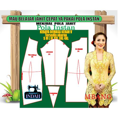 Jual Pola Kebaya Dewasa Kerah V Pola Instan Pola Siap Pakai - pola instan S - Kab. Jombang ...
