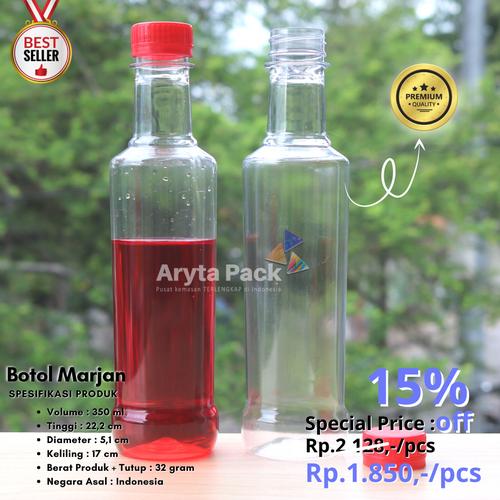 Jual PET1370. Botol plastik 350ml minuman marjan kecil tutup merah ...