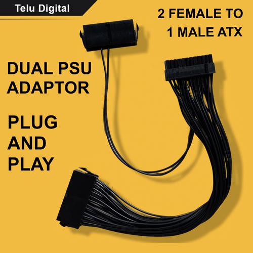 Jual Dual PSU Adaptor - 2 Female ATX 24 pin to 1 Male ATX 24 pin Mining ...