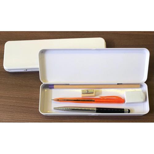Jual Kotak Tempat Pensil Kaleng / Besi - Putih White Pencil Case Metal ...