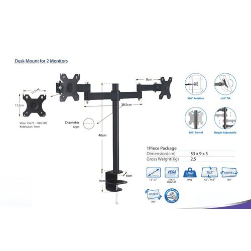 Jual Bracket Stand Mount Kaki Dudukan TV Dual Monitor 2 15 17 22 24 27 ...