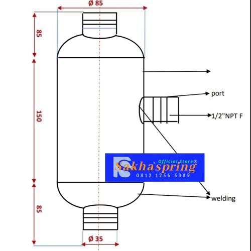 Jual CONDENSATE POT SS316 3 inch Lenght 320mm 3 port ½inch NPT(F) 1 ...