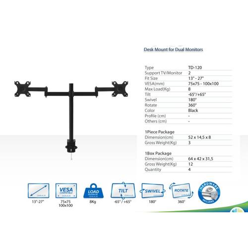 Jual Bracket Breket Arm Stand Mount Kaki 2 Dual Monitor 15 17 22 24 27 ...