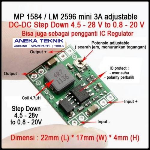 Jual Step DOWN mini 3A 0,8-20V DC-DC Adjustable MP 1584 - Jakarta Barat ...