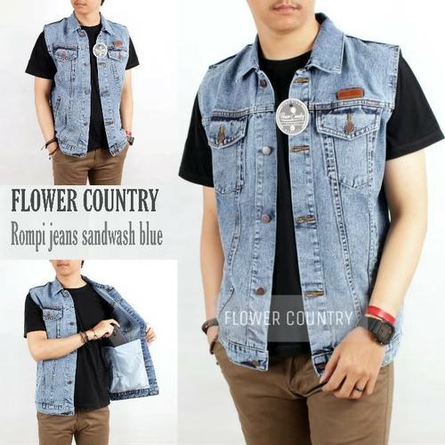 Jual ROMPI JEANS PRIA SANDWASH / JAKET ROMPI KERAH/ FASHION PRIA ...