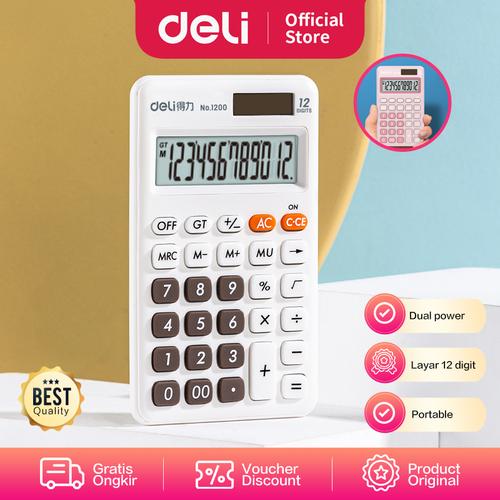 Jual Deli Desktop Calculator/Kalkulator Meja Mini Portable Dual Power 1200 - Putih - Kab ...