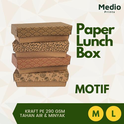 Jual Paper Lunch Box Motif Kraft Laminasi Food Grade PE - Wave Hitam ...