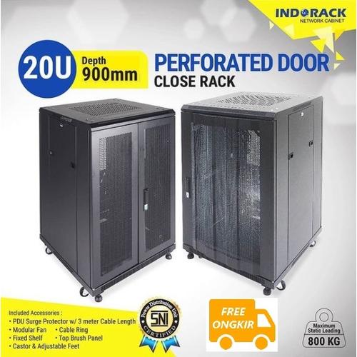 Jual Indorack IR9020P close rack 20U depth 900mm perforated door ...