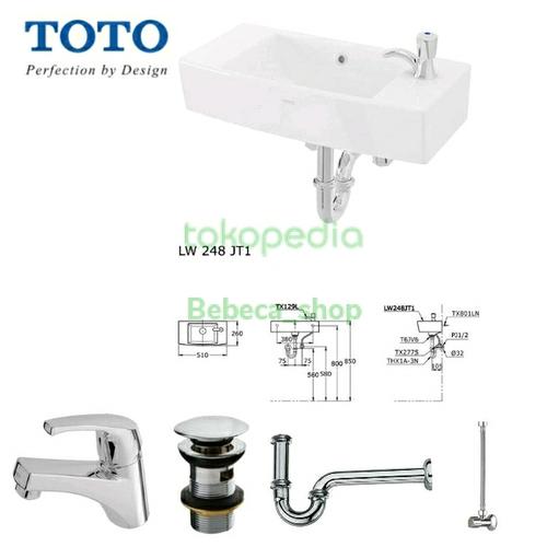 Jual Wastafel TOTO LW248JT1 W/F Comp Set Kran Dingin TX109LD Packing ...