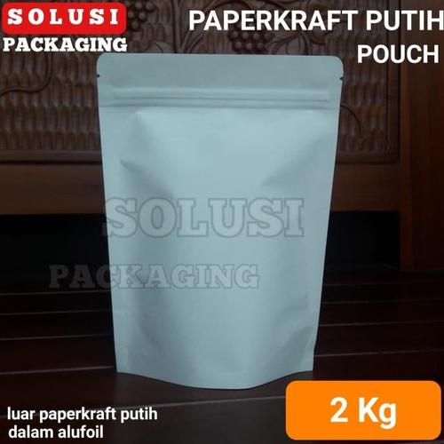 Jual STAND POUCH 2 KG KRAFT PUTIH FULL/KEMASAN KOPI/PLASTIK KLIP ...