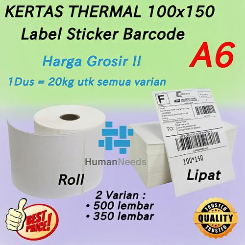 Jual Kertas Thermal 100x150/Label Thermal/Sticker Thermal/Kertas A6 Barcode - Lipat/Fold, 500 ...
