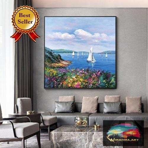 Jual Lukisan pemandangan pantai modern art 80 x 80cm plus frame - Kab ...