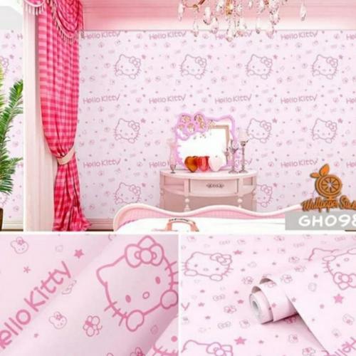 Jual GROSIR MURAH WALLPAPER STICKER DINDING KARTUN ANAK HELLO KITTY PINK - HK salur - Jakarta ...
