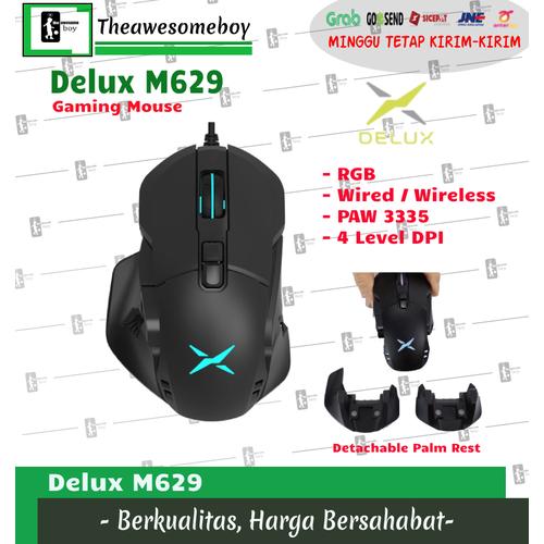 Promo Delux M629 RGB Wireless Wired Gaming Mouse PAW3335 With Hand Palm ...