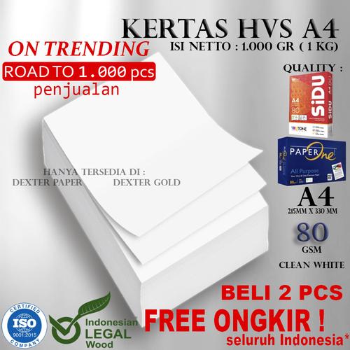 Promo KERTAS HVS A4 80 GSM/ KERTAS A4 80GR PER 1000GRAM (1KG) - A4 70GR ...