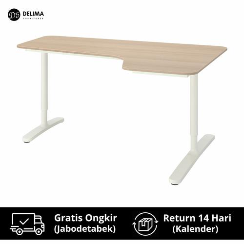 Jual Corner Desk Meja Kerja Kantor Sudut Kanan 160 cm - Oak Putih ...