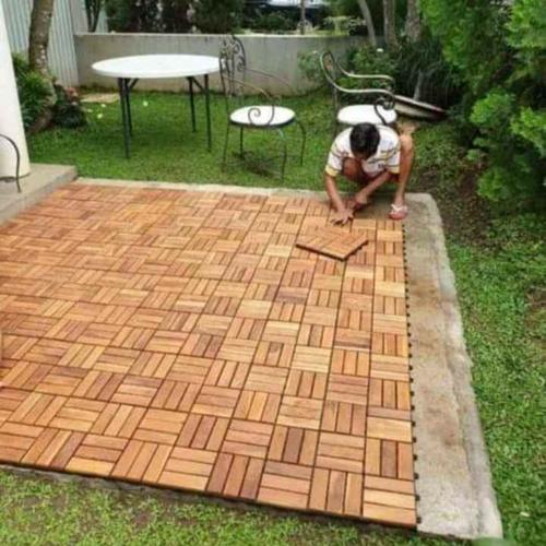 Jual Lantai Kayu Decking Tile Kayu Jati - Garden Tile Teak 30x30cm - M ...
