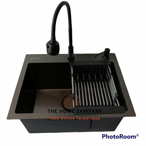 Jual PEKET LENGKAP KITCHEN SINK ONAN 5040 BLACK PAKET KRAN FLEXIBLE ...