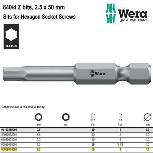 Promo Mata Obeng Hex 2.5 x 50 mm Wera 05059604001 Bits for Hexagon ...