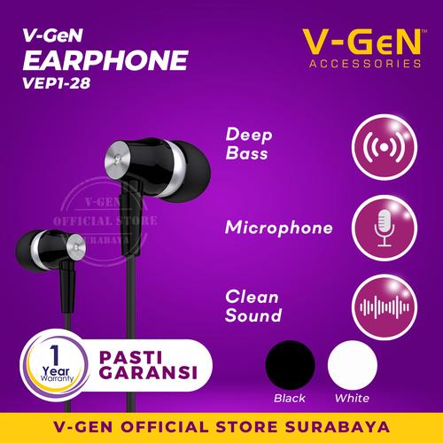 Jual Earphone V-GeN VEP1-28 Wired Headset Handsfree Extra Bass VGEN ...