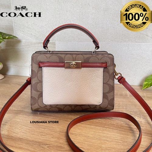 Jual Coach Mini Lane Top Handle In Colorblock Signature Canvas Gold ...