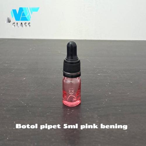Jual botol pipet kaca 5ml pink bening ring segel hitam / botol tetes ...