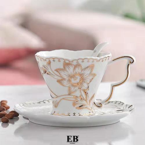 Jual High Tea Cup Embossed Ceramic Luxury Dining Table Hotel Cafe ...