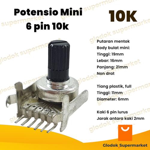 Jual Potensio Mini 6 pin 10k Stereo Kaki 6 Lurus Potentio Meter 103 ...