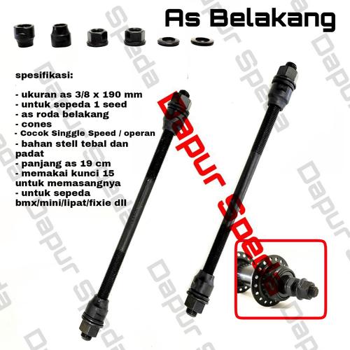 Jual as roda belakang sepeda Rear hub spindle mur 15 panjang 19 cm ...