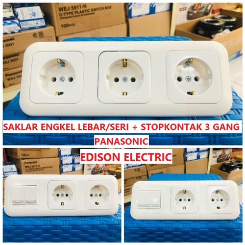 Jual Saklar Engkel Seri/Lebar+Double Stop Kontak CP PANASONIC 3 Gang IB ...