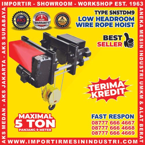 Jual Katrol Listrik Takel Low Headroom Wire Rope Hoist 5 ton 9 m ...