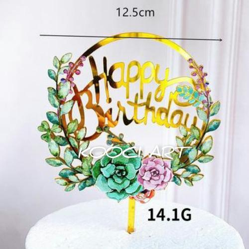 Jual Cake topper acrylic happy birthday daun bunga mawar flower garden ...