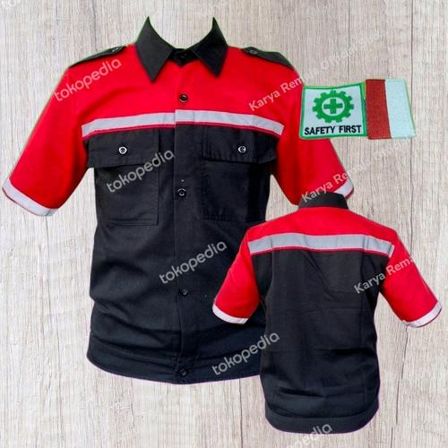 Jual Wearpack Safety Seragam Kerja bengkel kombin lengan pendek Merah ...