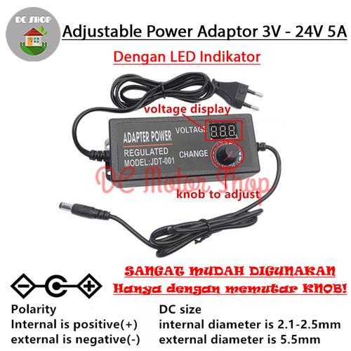 Jual Adjustable Adaptor 3-24V DC 5A Power Supply Dengan Display Voltmeter - Jakarta Pusat - DC ...