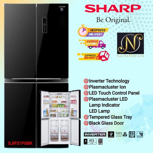 Jual SHARP SJif51pgbk/cg KULKAS INVERTER 4 PINTU HITAM temperred GLASS ...